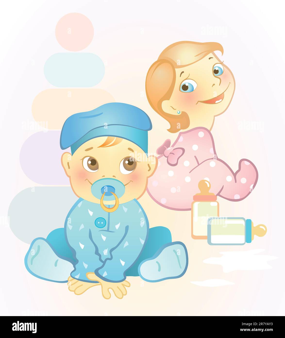 Vector illustration of two babies, girl and boy Stock Vector Image ...