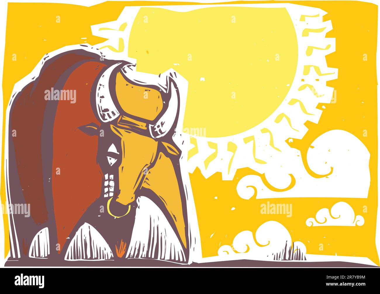 Simple woodcut of an angry bull in a market metaphor Stock Vector Image ...