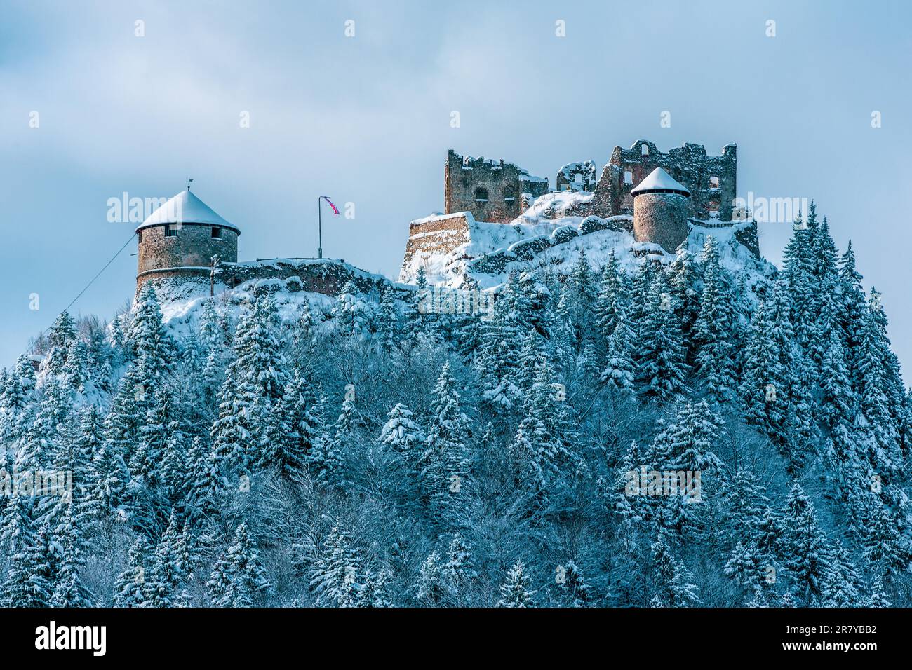 View of the medieval castle ruin Ehrenberg in Austria. Winter landscape ...