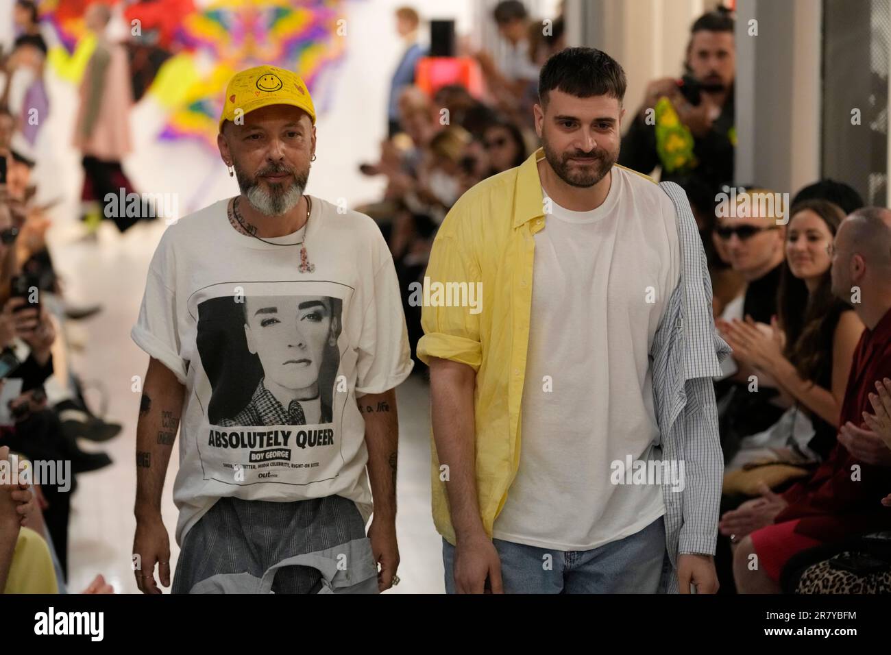 Designers Simone Botte, right, and Filippo Biraghi accept applause at the end of the Simon ...