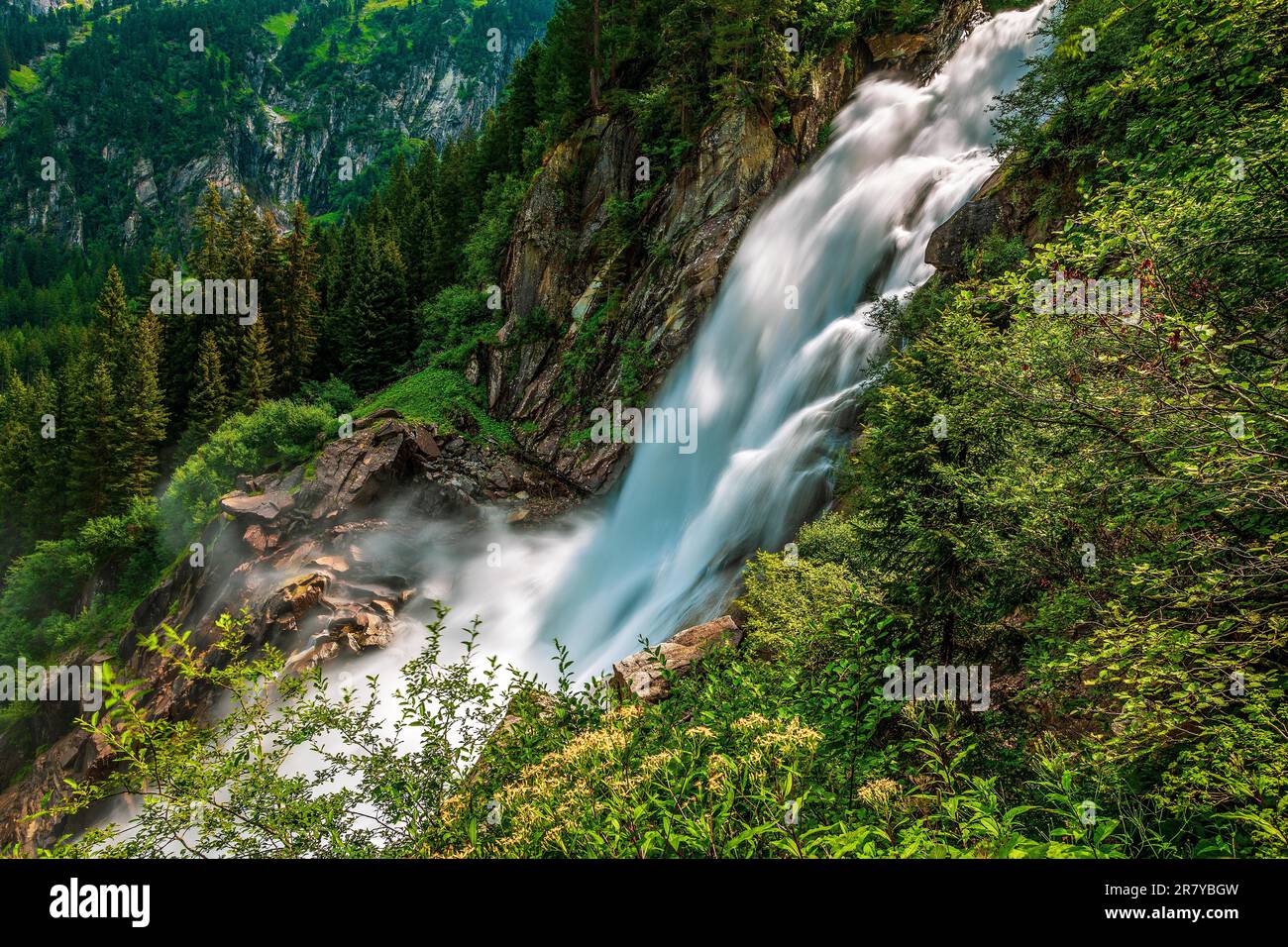 Panoramic view of the Krimmler waterfalls, the highest waterfalls in ...