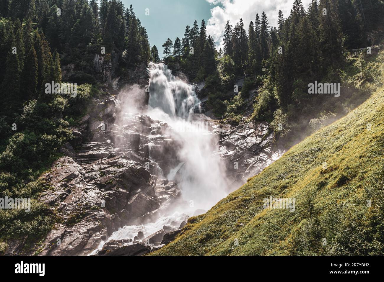 Panoramic view of the Krimmler waterfalls, the highest waterfalls in ...