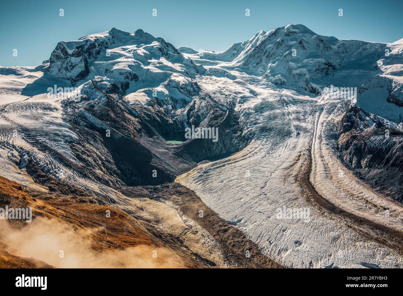 Panoramic view of the Gorner Glacier and Monte Rosa mountain range in ...