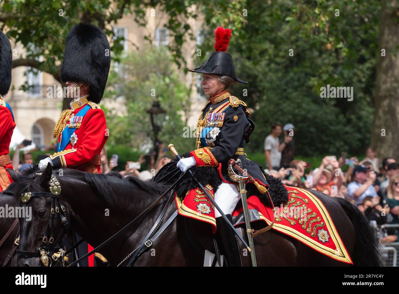 Anne, Princess Royal riding in Blues & Royals uniform at Trooping the ...