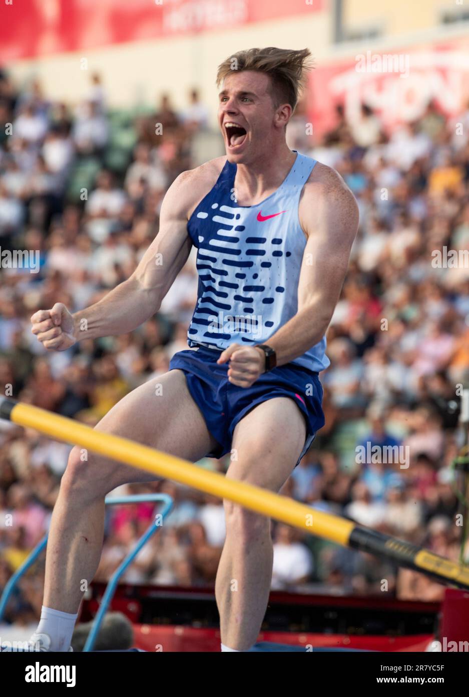 Christopher Nilsen of the USA competing in the men’s pole vault at the ...