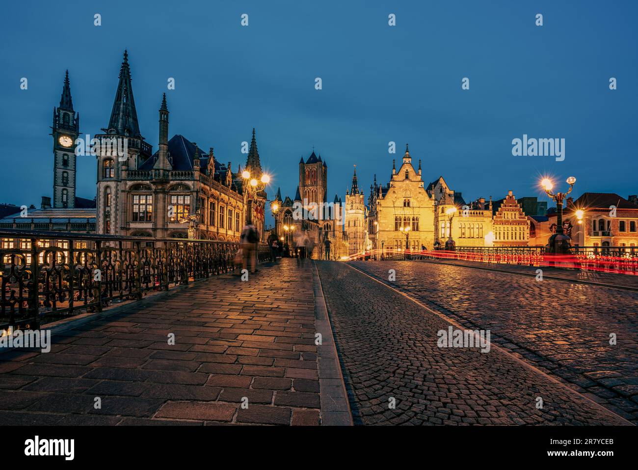 The St. Michael Bridge in Ghent at night, Belgium Stock Photo - Alamy