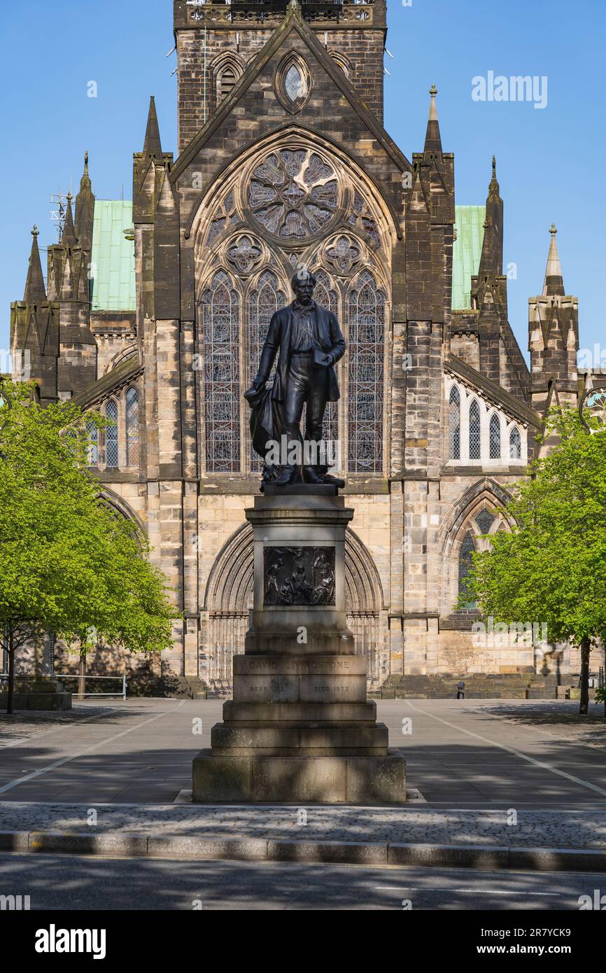 Glasgow Cathedral and statue of David Livingstone in Glasgow, Scotland ...