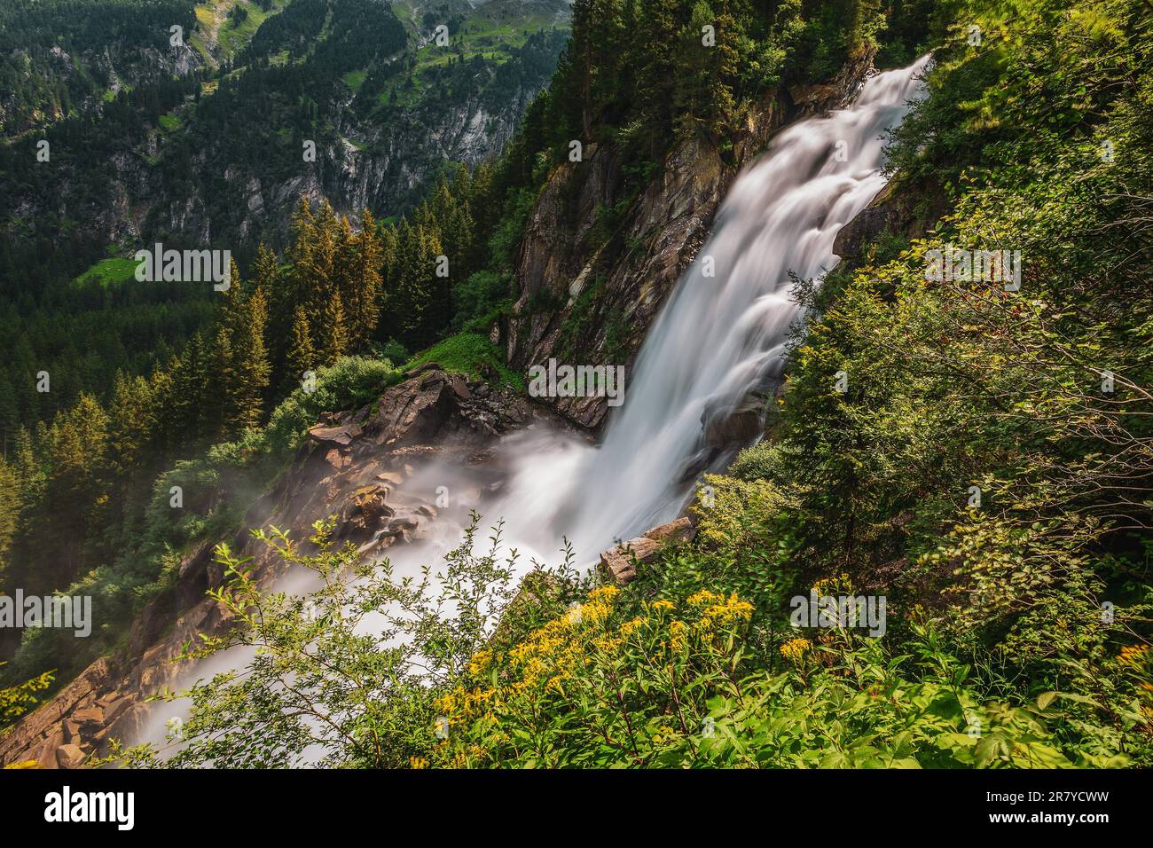 Panoramic view of the Krimmler waterfalls, the highest waterfalls in ...