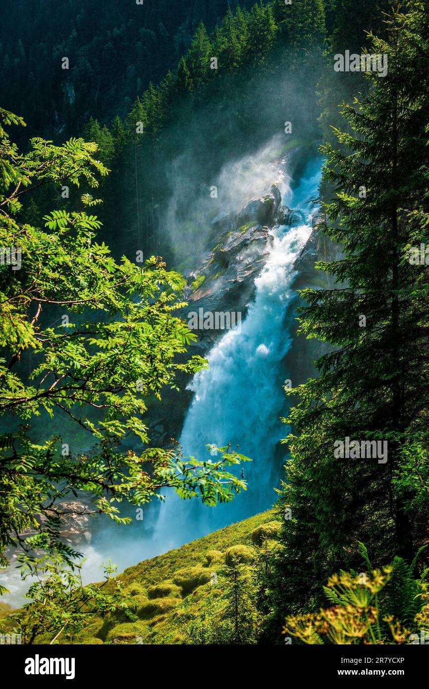 Panoramic view of the Krimmler waterfalls, the highest waterfalls in ...