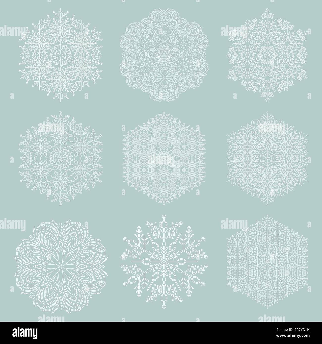 Set of snowflakes. Fine winter ornaments. Snowflakes collection. Light ...