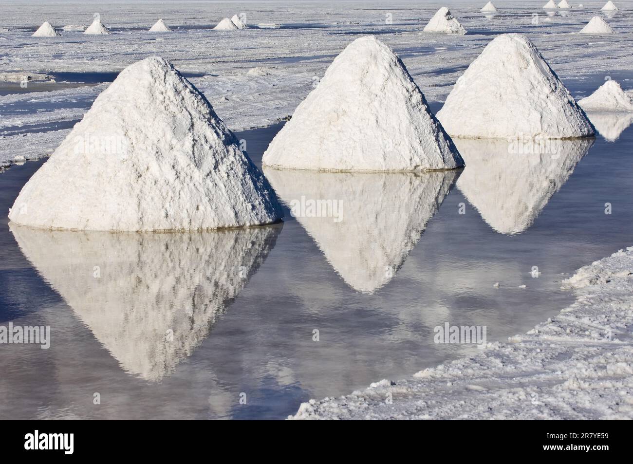 Salt pyramids, extraction, production, salt works, Salar de Uyuni salt ...