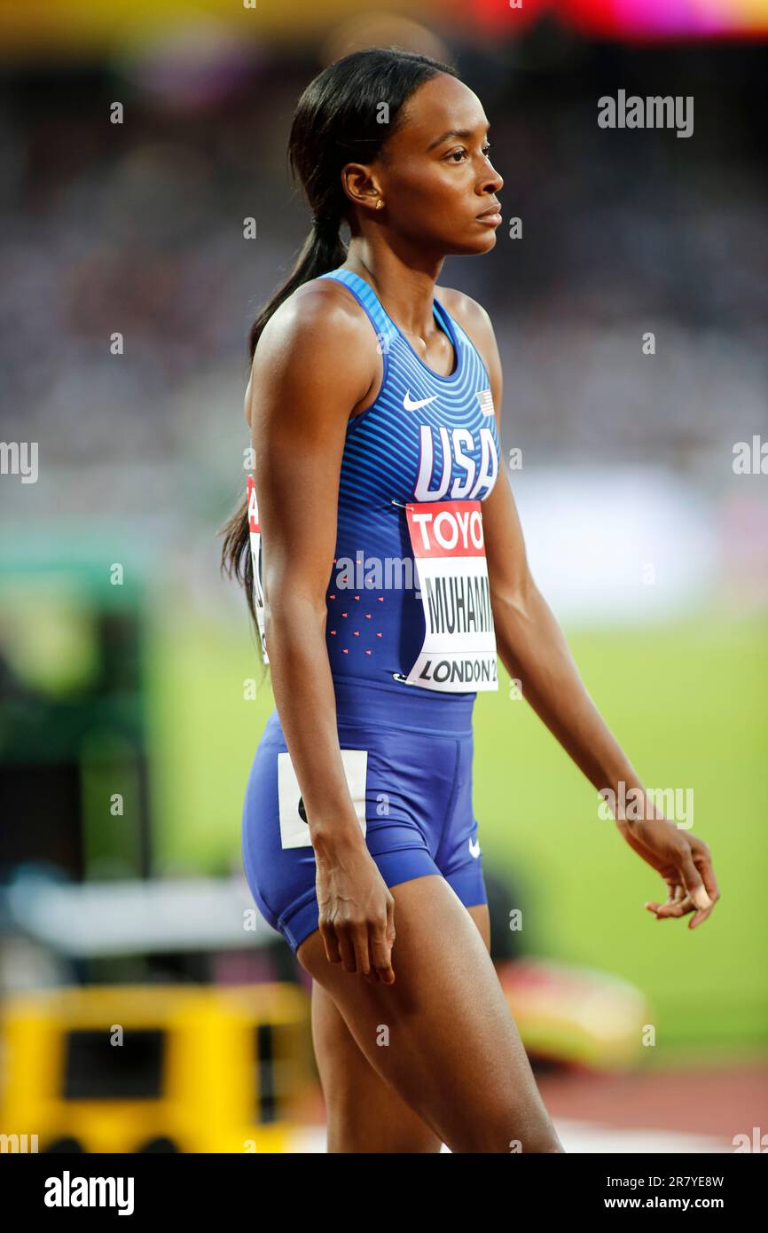 Dalilah Muhammad participating in the 400 meters hurdles at the World ...
