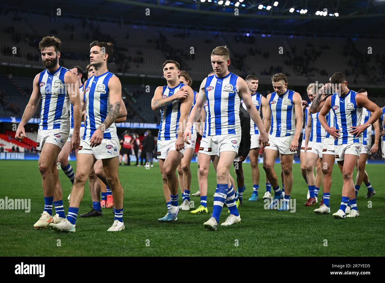Melbourne, Australia. 18th June, 2023. North Melbourne Kangaroos leave ...