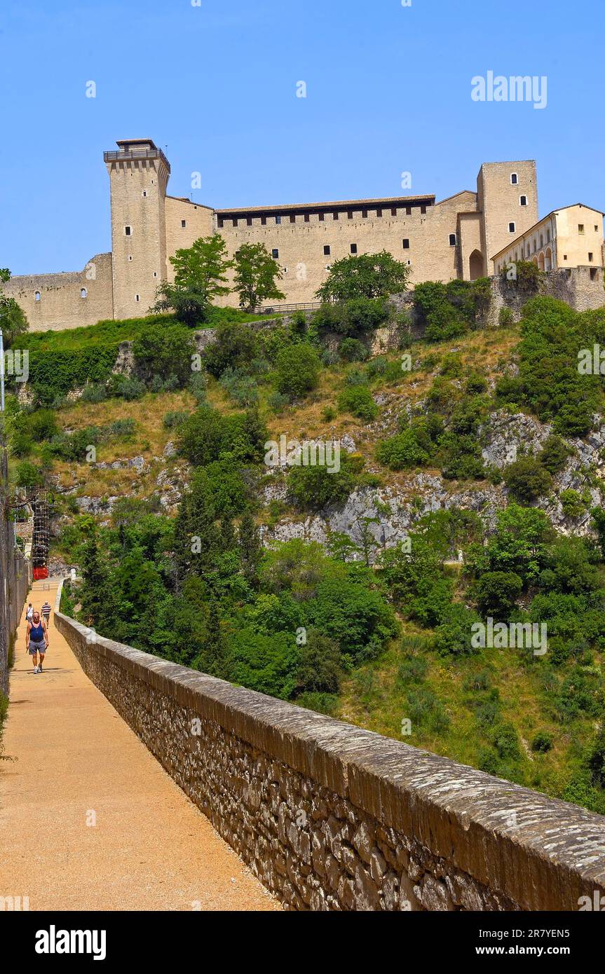 Spoleto, Albornoz Castle, Rocca Albornoz, Papal fortress, Umbria, Ponte delle torri, Tower ...