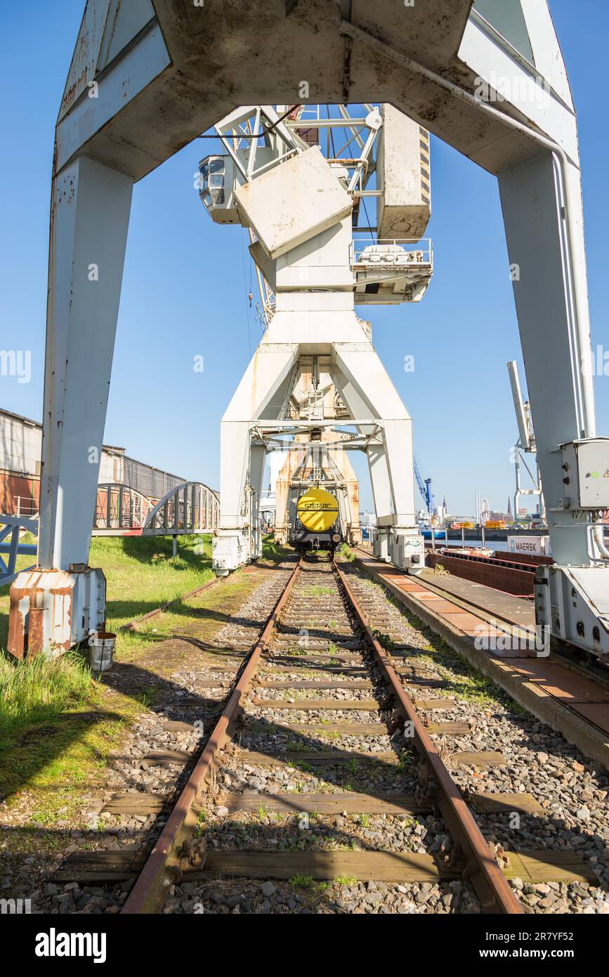 Railway carriage and harbor equipment at the exhibition site of Port ...