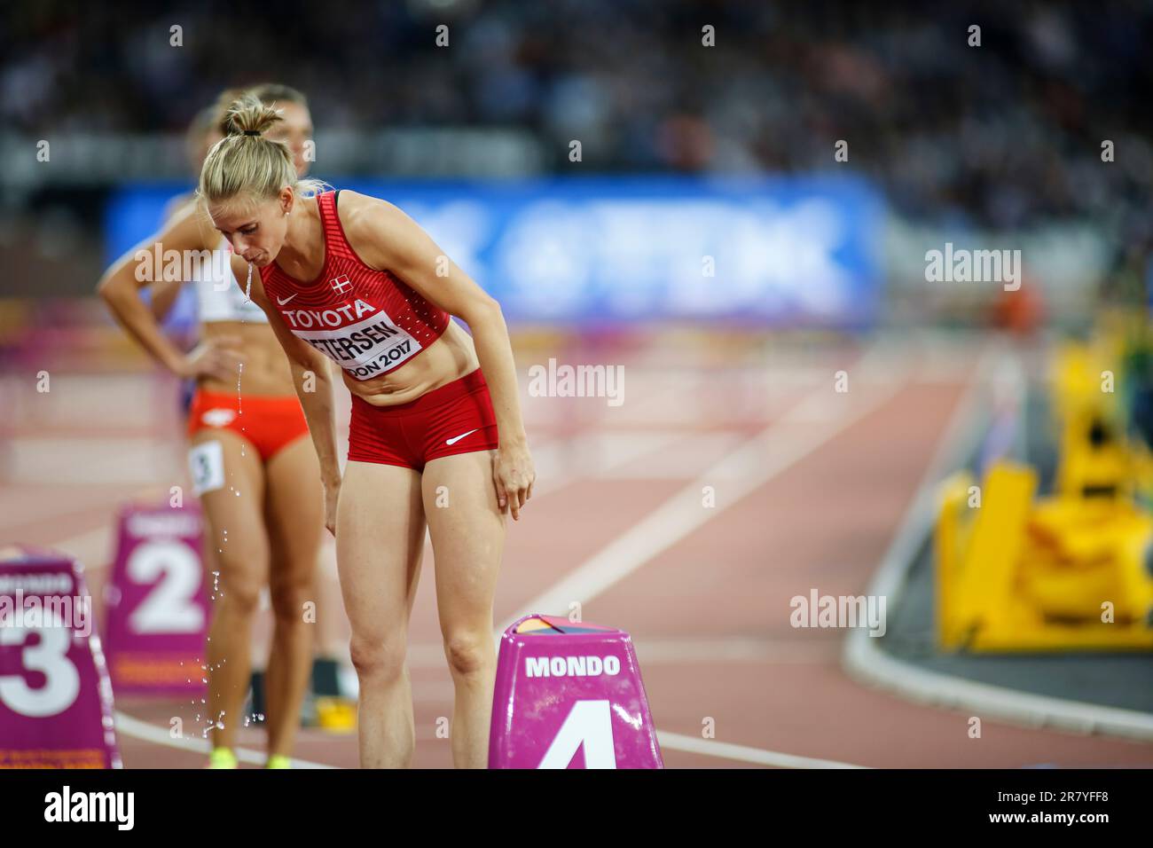 Sara Slott Petersen participating in the 400 meters hurdles at the ...