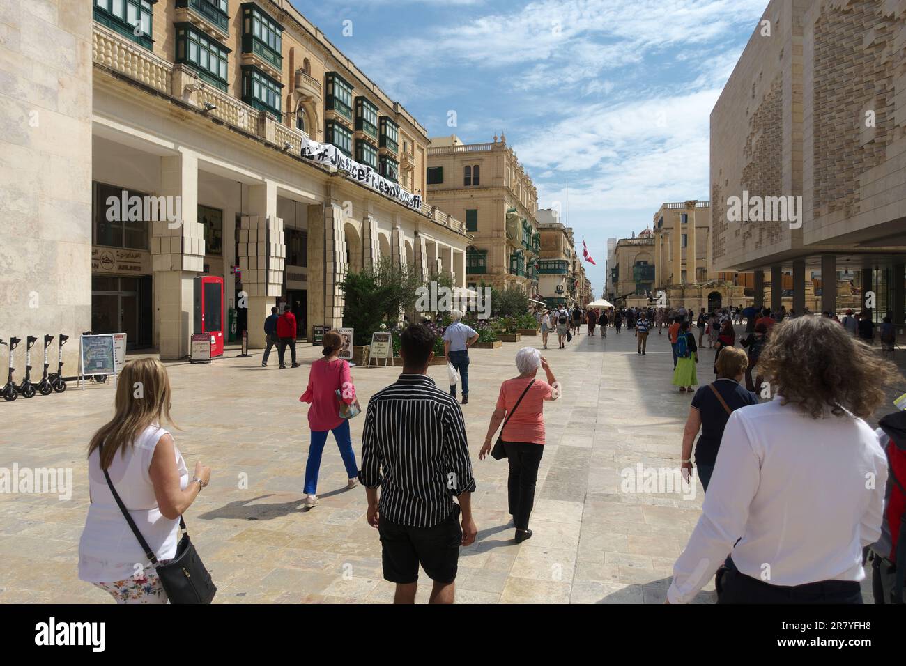 people walking in Republic Street of city Valletta, Malta Stock Photo ...