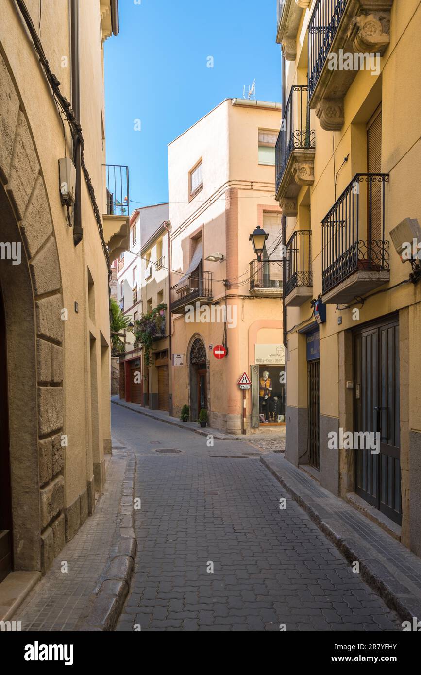 Narrow alleyways in the small capital of the region of Priorat, Falset ...