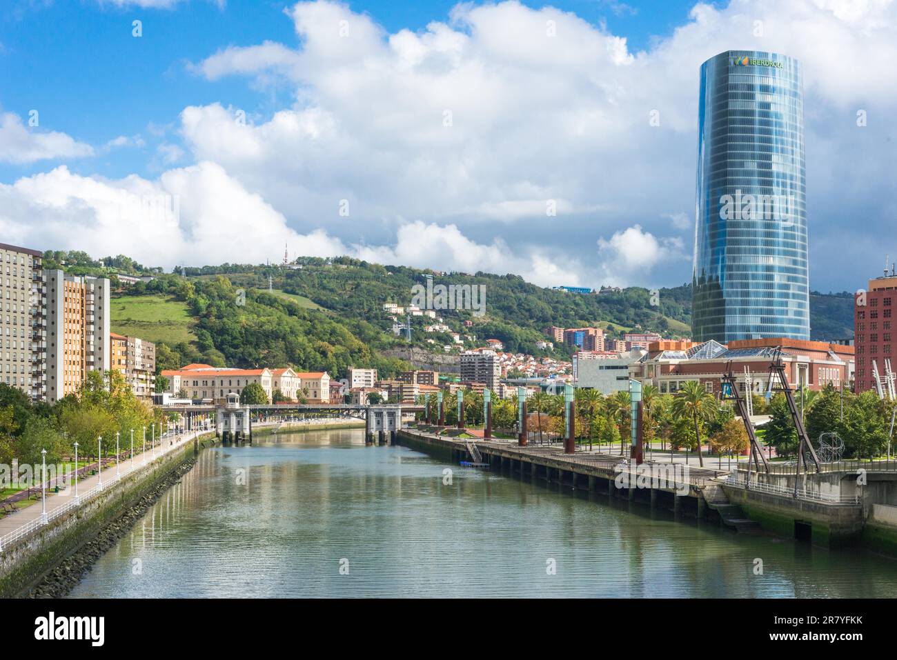 The Nervion river runs through the city of Bilbao into the Cantabrian ...