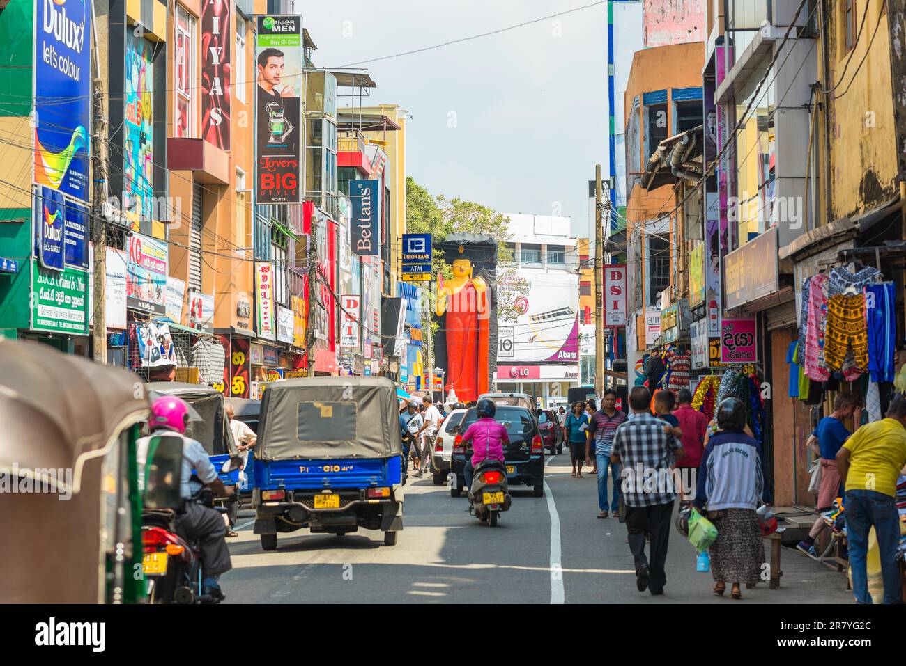 Streetscape from the main street Old Matara Road with many shops ...
