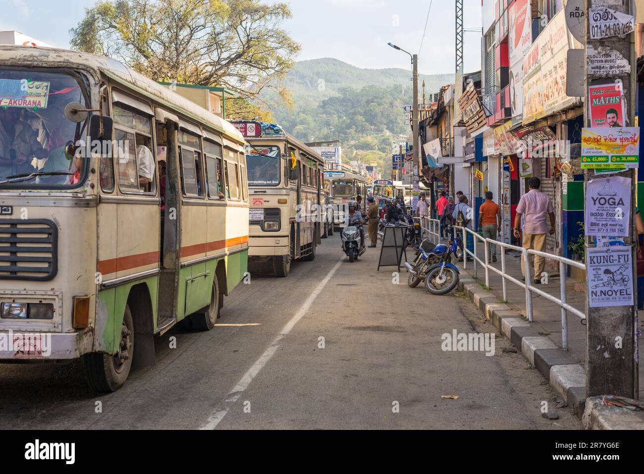 Rush hour with heavy bus traffic in one of the main streets of the city ...