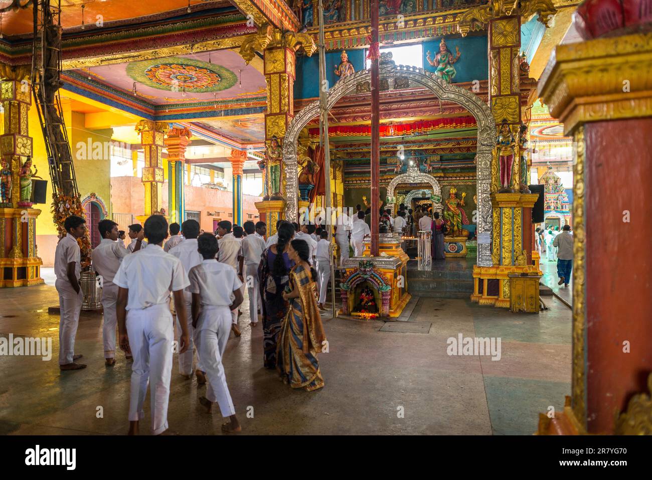 Believers and visitors inside the Hindu temple in Matale in the Central ...