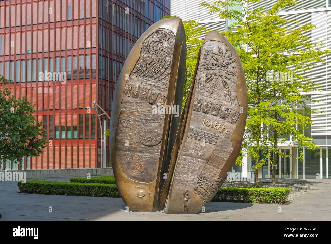 The sculpture of a coffee bean in the Hamburg HafenCity district. The ...