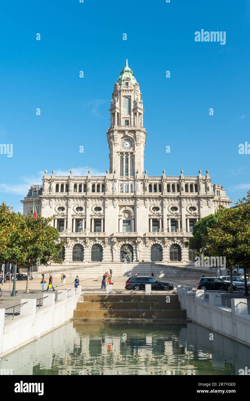 City hall of Porto. The central tower, 70 meters high, has a chime ...
