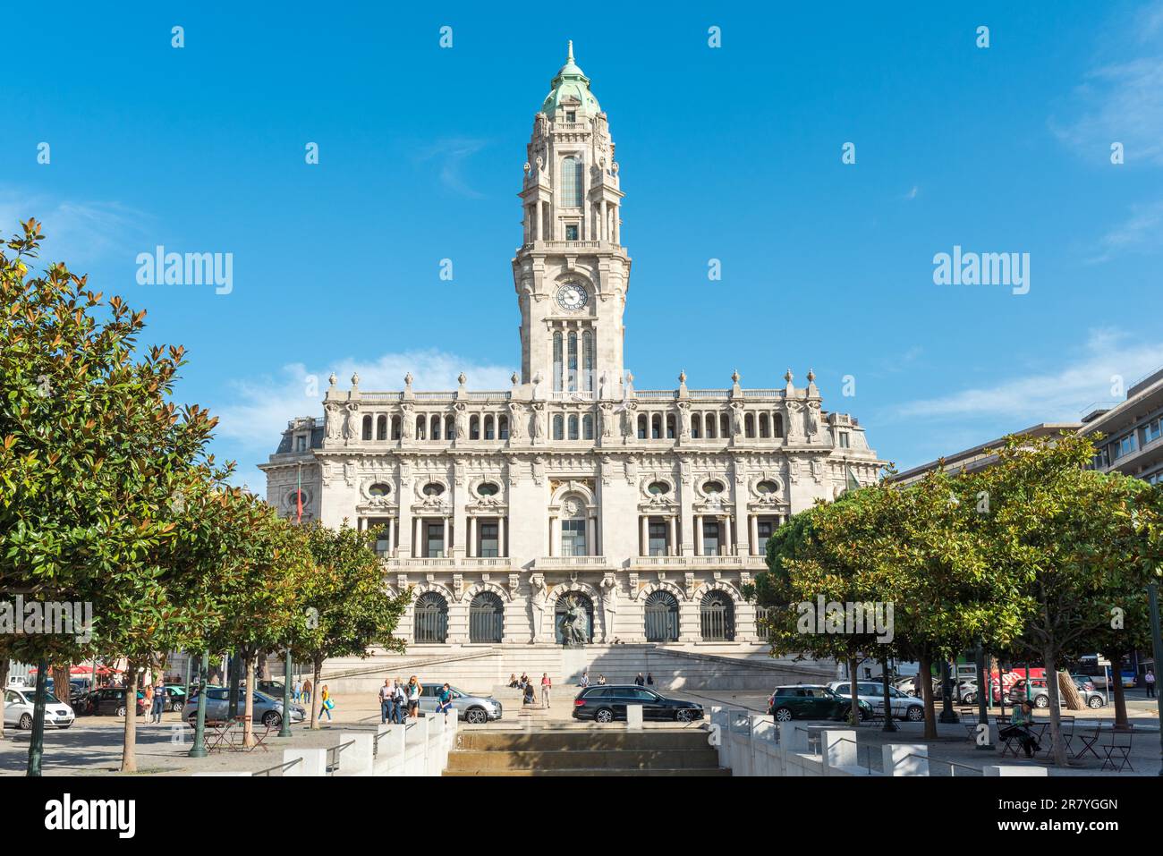 City hall of Porto. The central tower, 70 meters high, has a chime ...