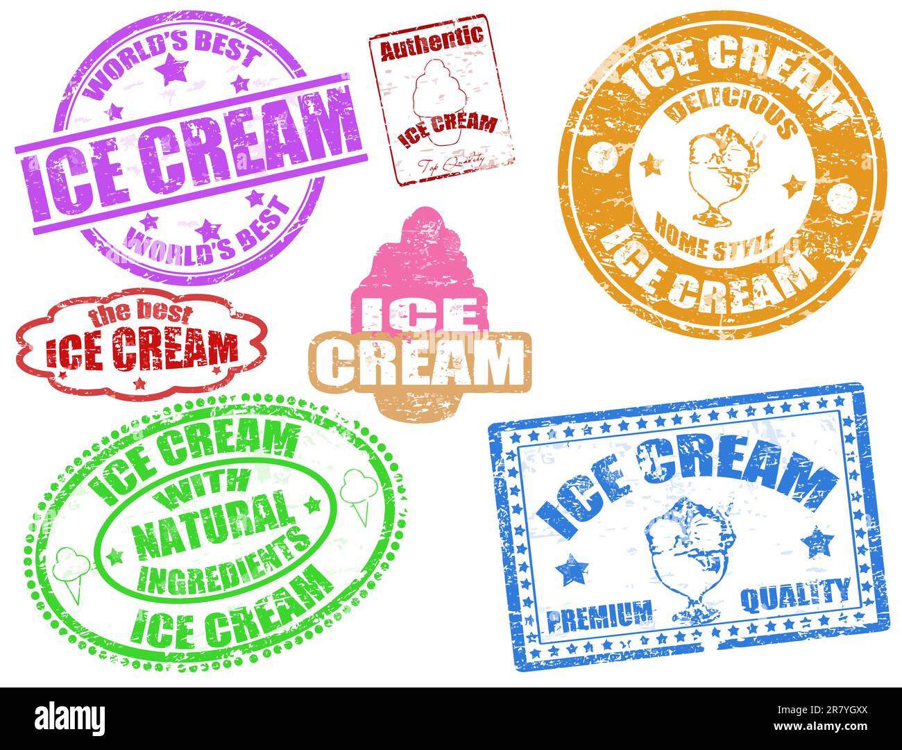 Set of grunge rubber stamps with the text ice cream written inside ...