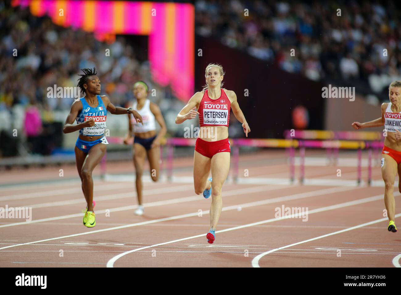 Sara Slott Petersen participating in the 400 meters hurdles at the ...