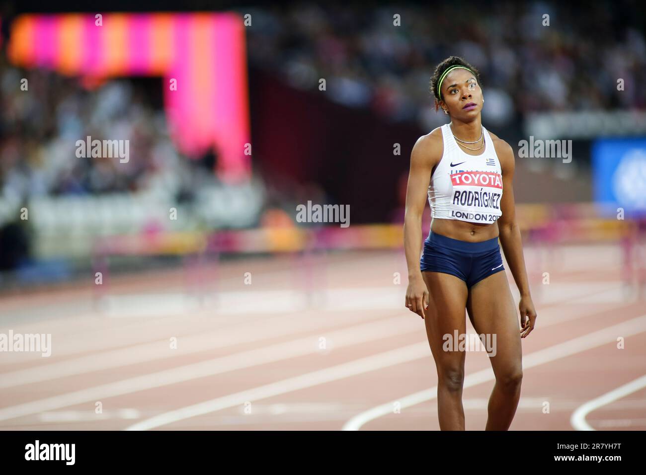 Déborah Rodríguez participating in the 400 meters hurdles at the World ...