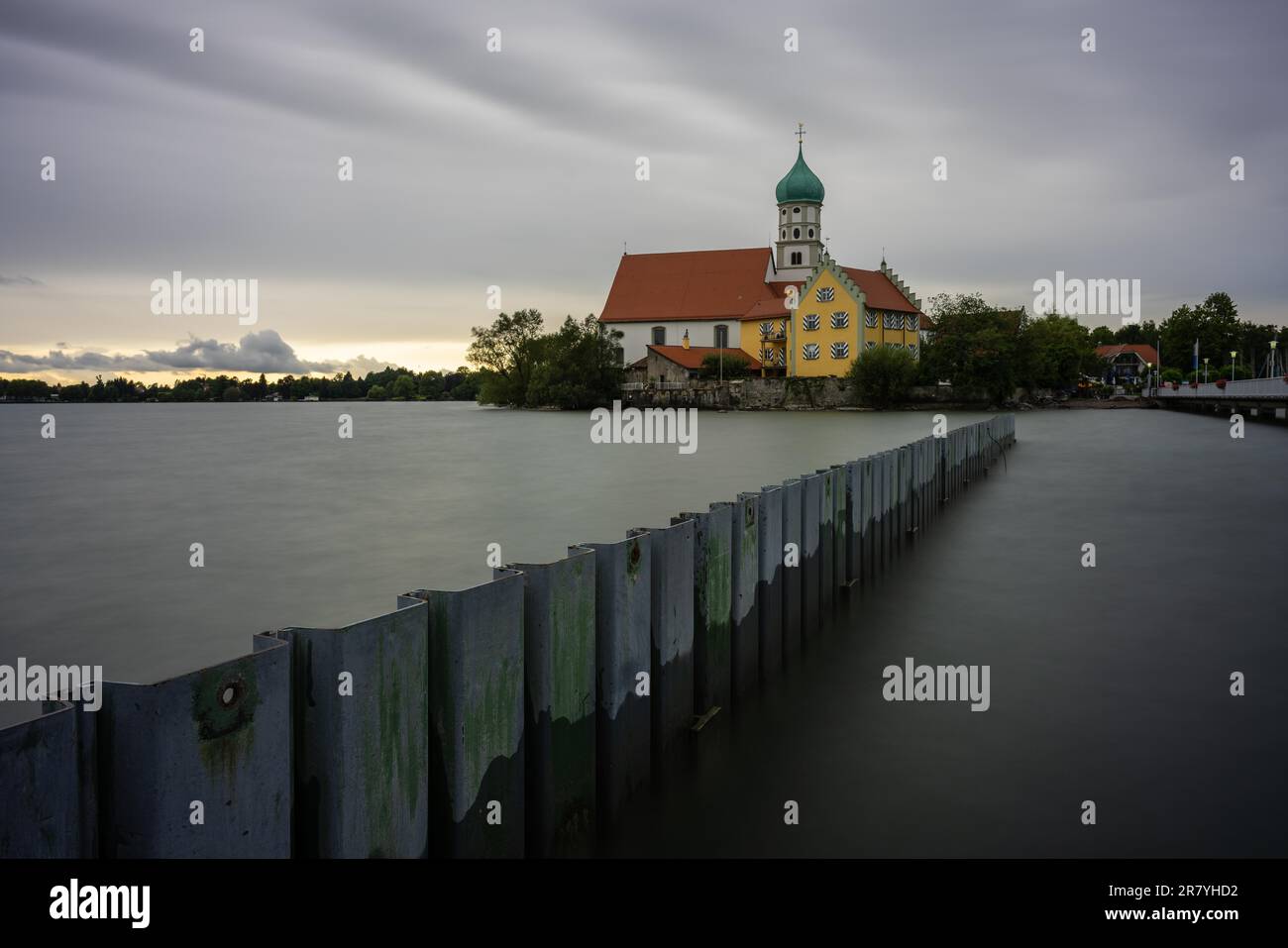 Lake Constance, moated castle am Lake Constance. Catholic parish church ...