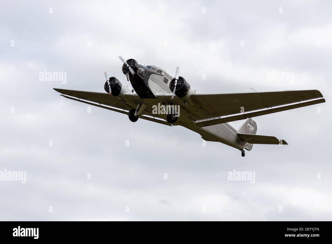 An old three-engine airliner in flight, the Ju 52 Stock Photo - Alamy