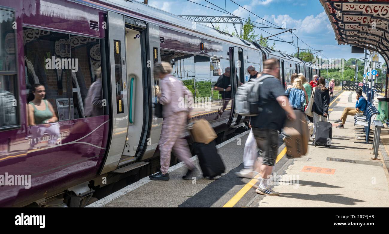 Train Station, Grantham, Lincolnshire, UK – Passengers boarding an East ...