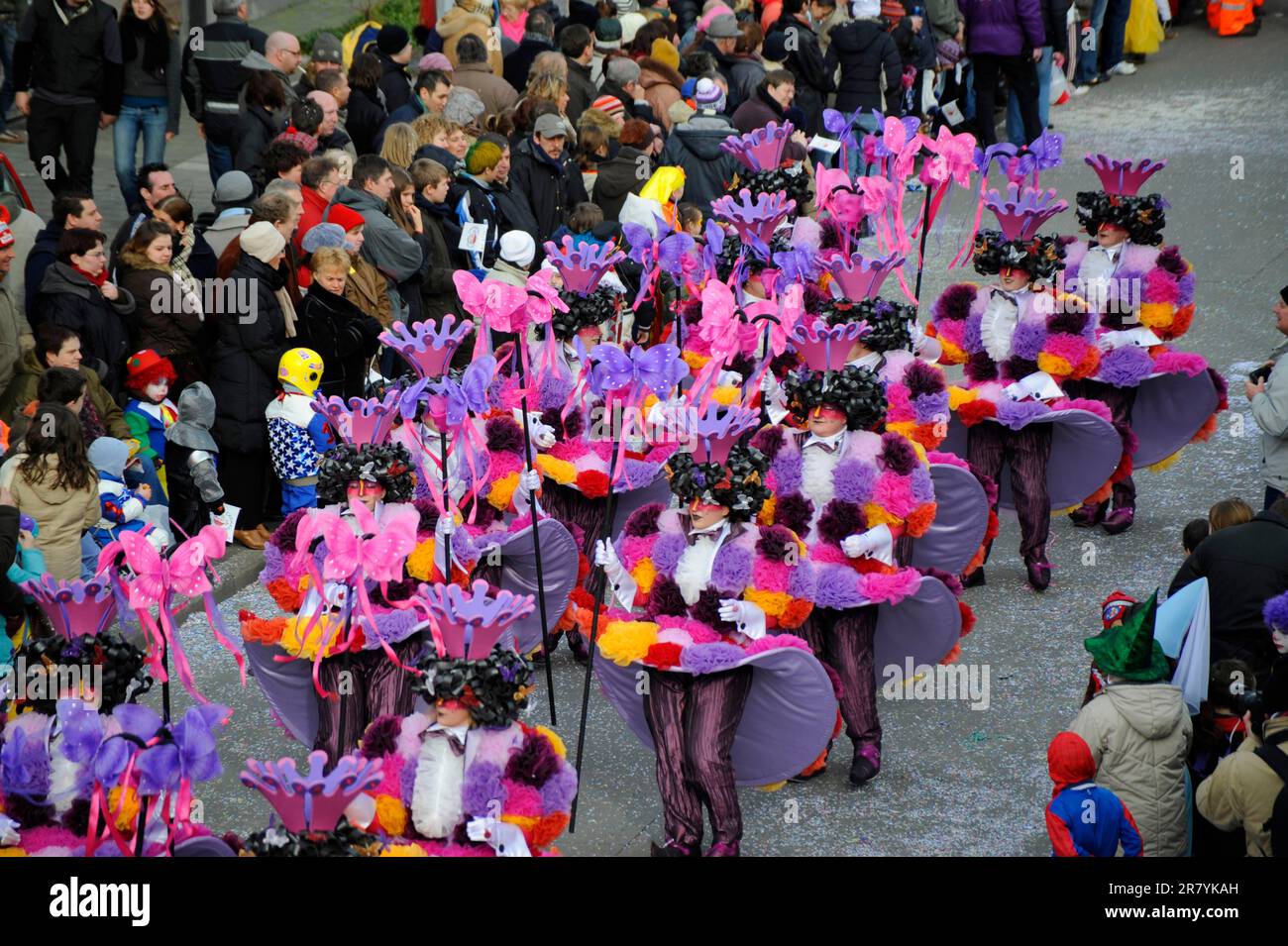 People in carnival costumes at the carnival parade, Aalst, Flanders ...