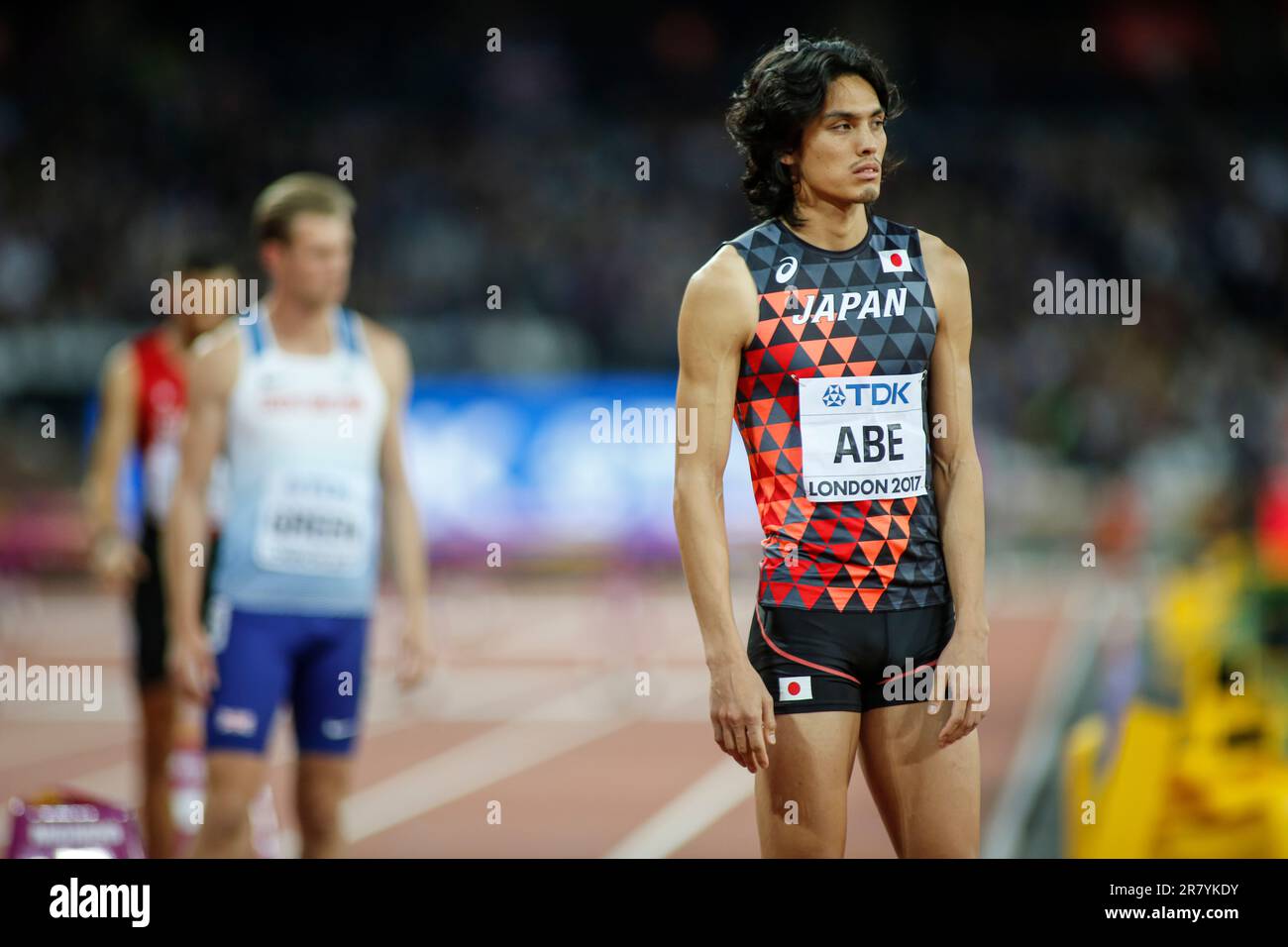 Takatoshi Abe participating in the 400 meters hurdles at the World ...