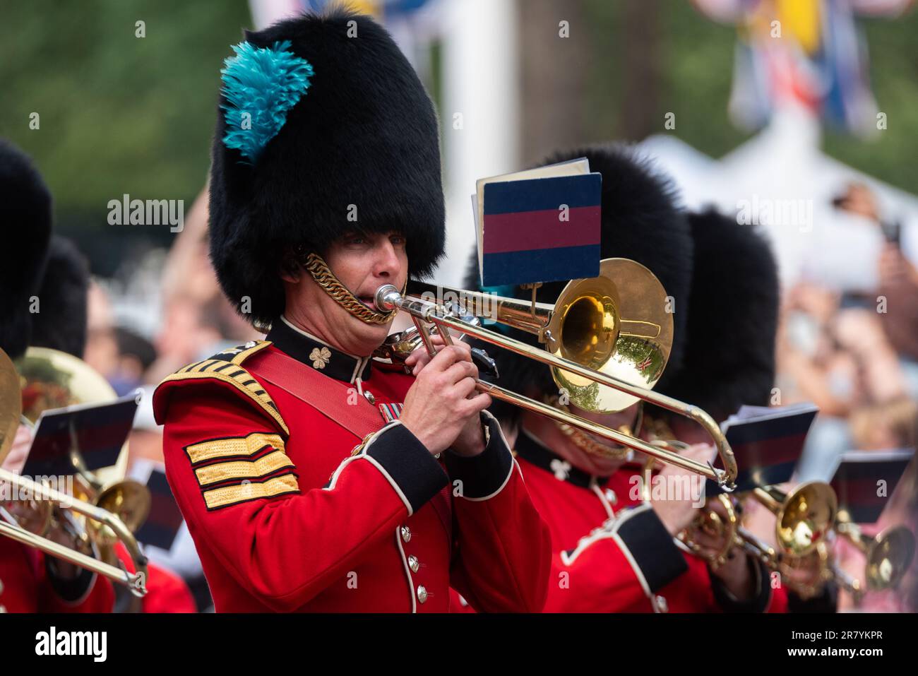 Band of the Irish Guards marching at Trooping the Colour in The Mall ...