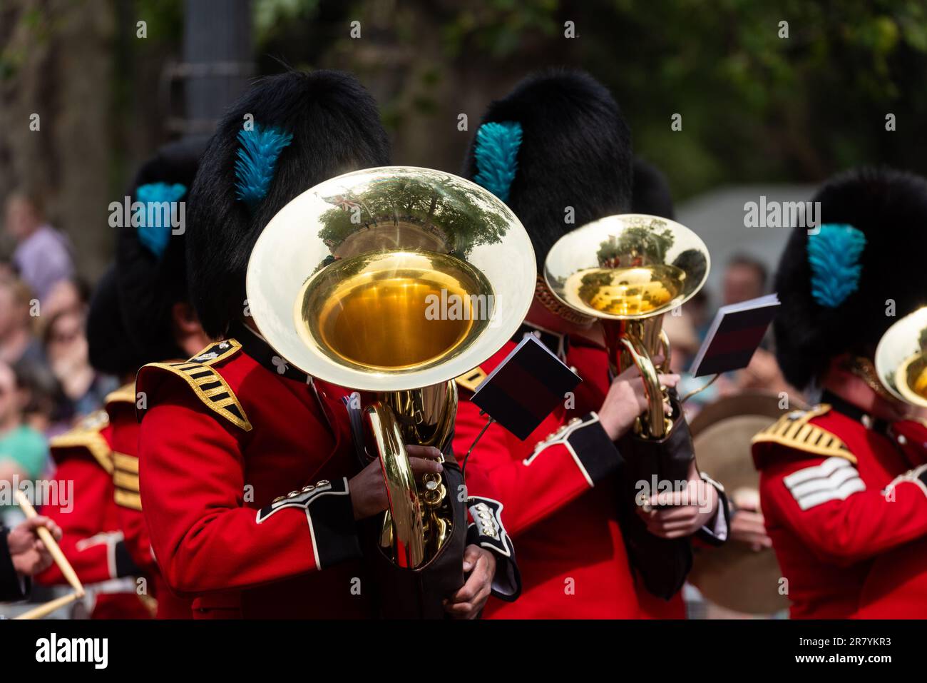 Band of the Irish Guards marching at Trooping the Colour in The Mall ...