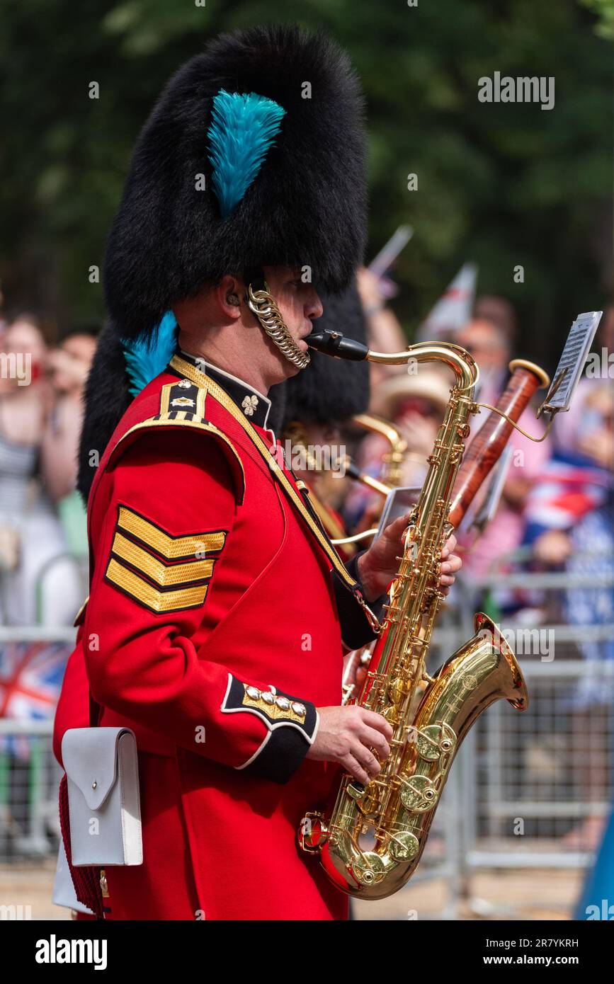 Band of the Irish Guards marching at Trooping the Colour in The Mall ...