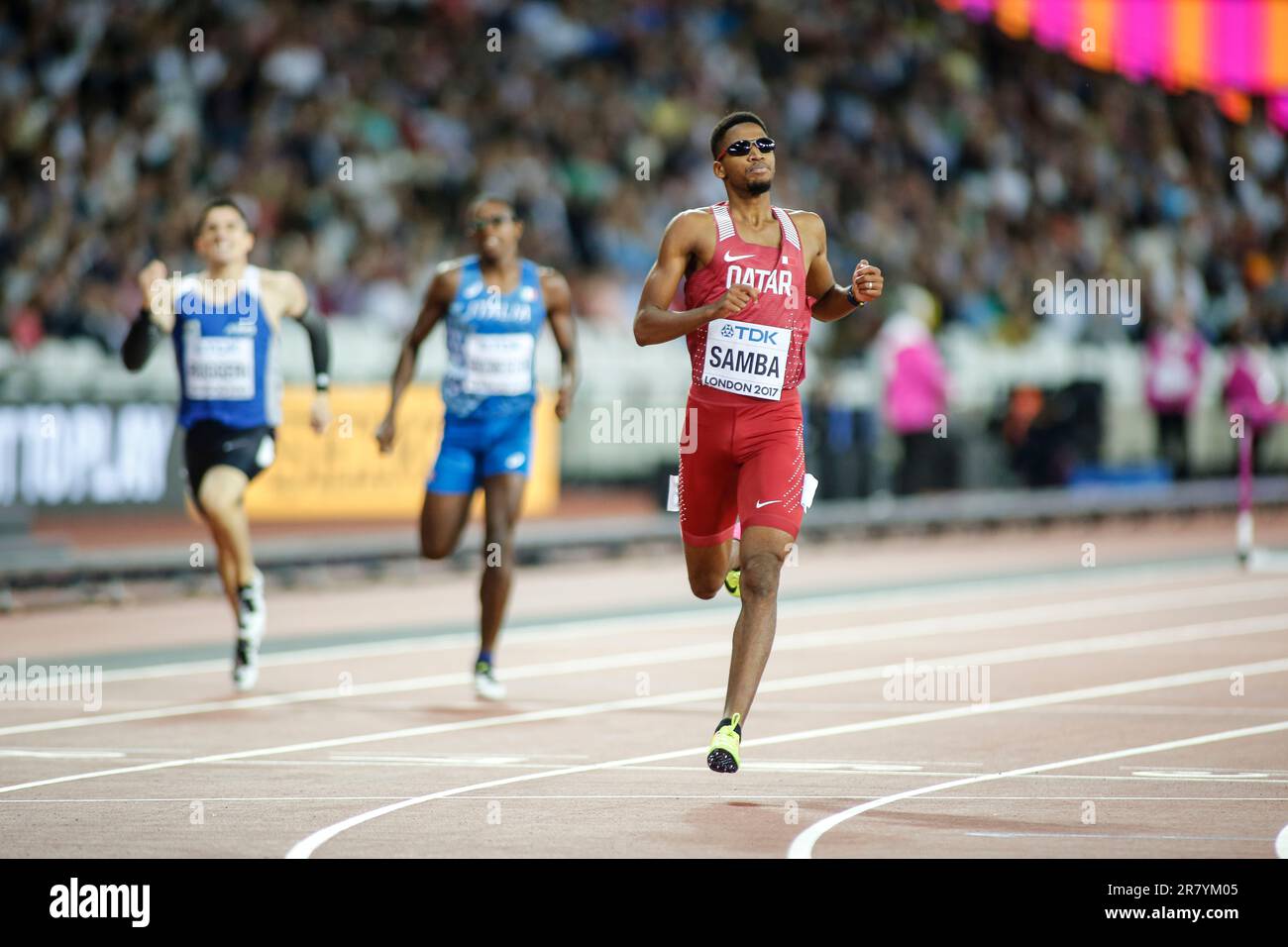 Abderrahman Samba participating in the 400 meters hurdles at the World ...