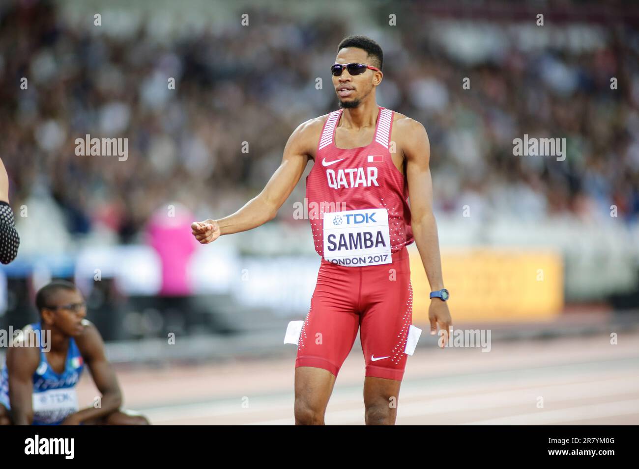 Abderrahman Samba participating in the 400 meters hurdles at the World ...