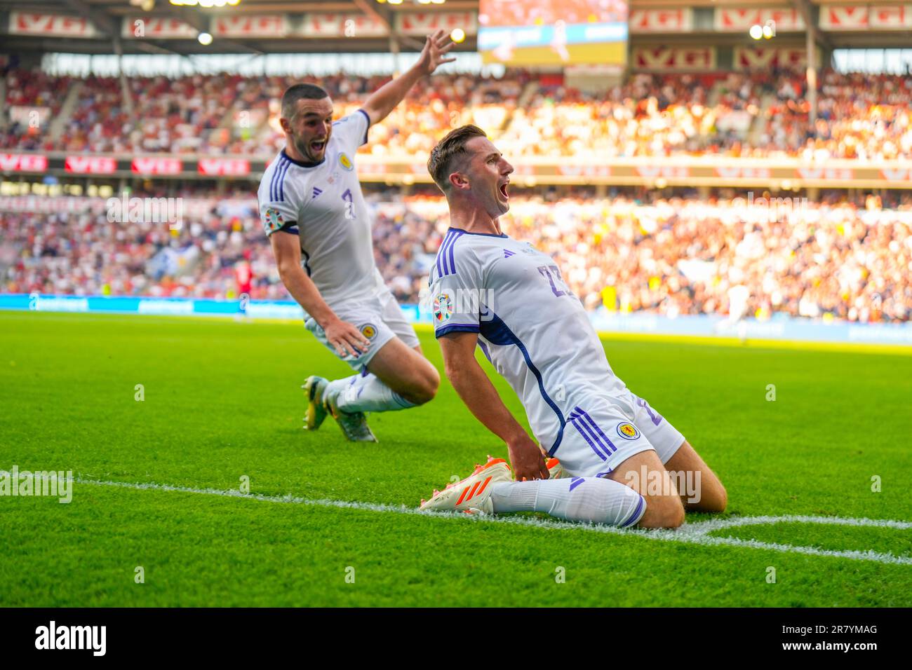 Oslo 20230617.Scottish John McGinn (L) og Kenny McLean celebrates after ...