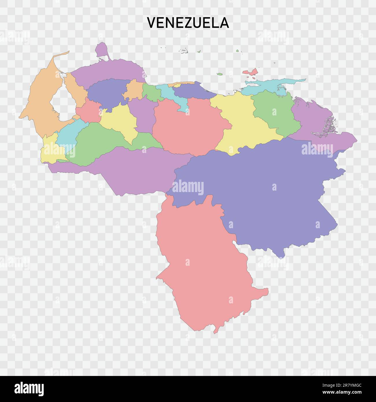 Isolated colored map of Venezuela with borders of the regions Stock ...