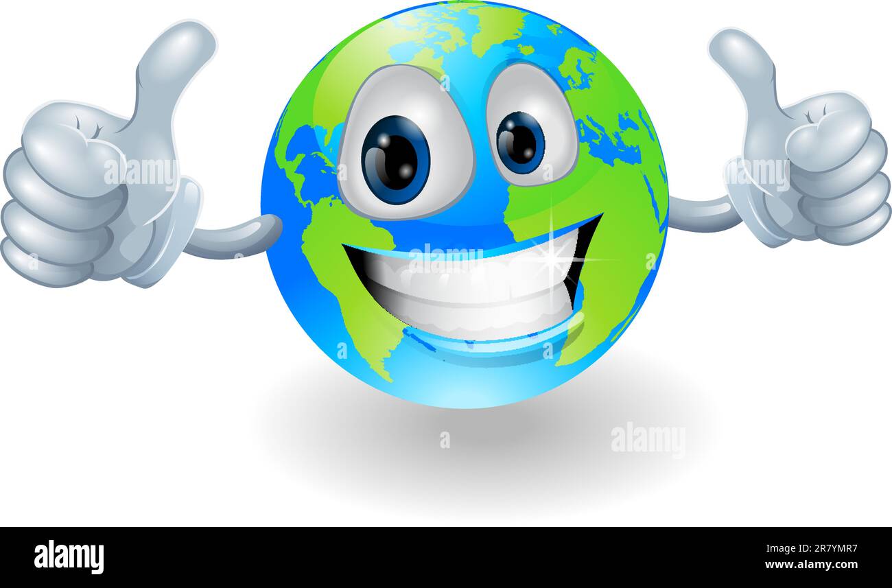 Illustration of a smiling happy globe world character giving a double ...