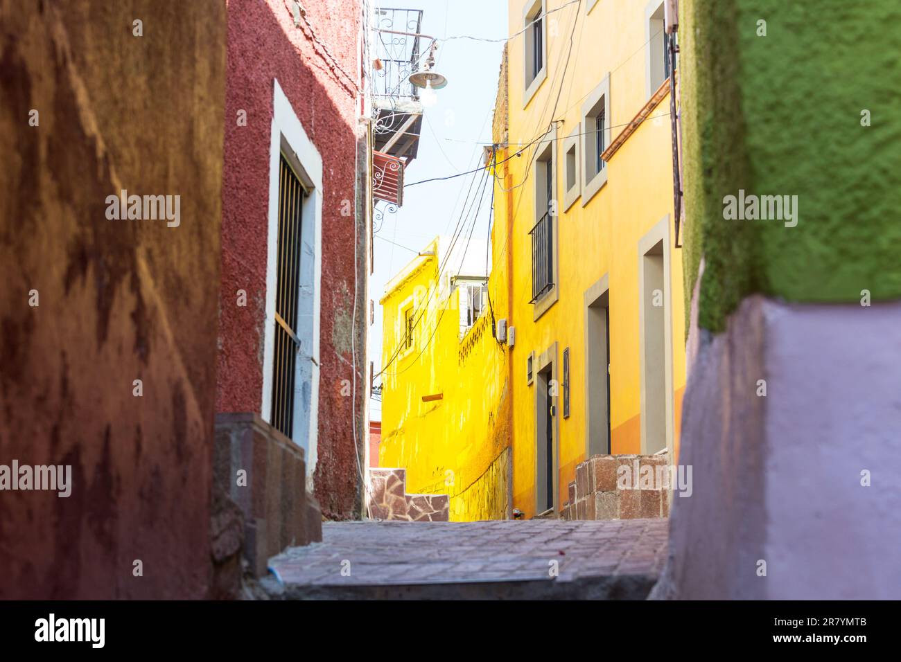 Street of colorfully painted houses in Guatemala, Central America Stock ...