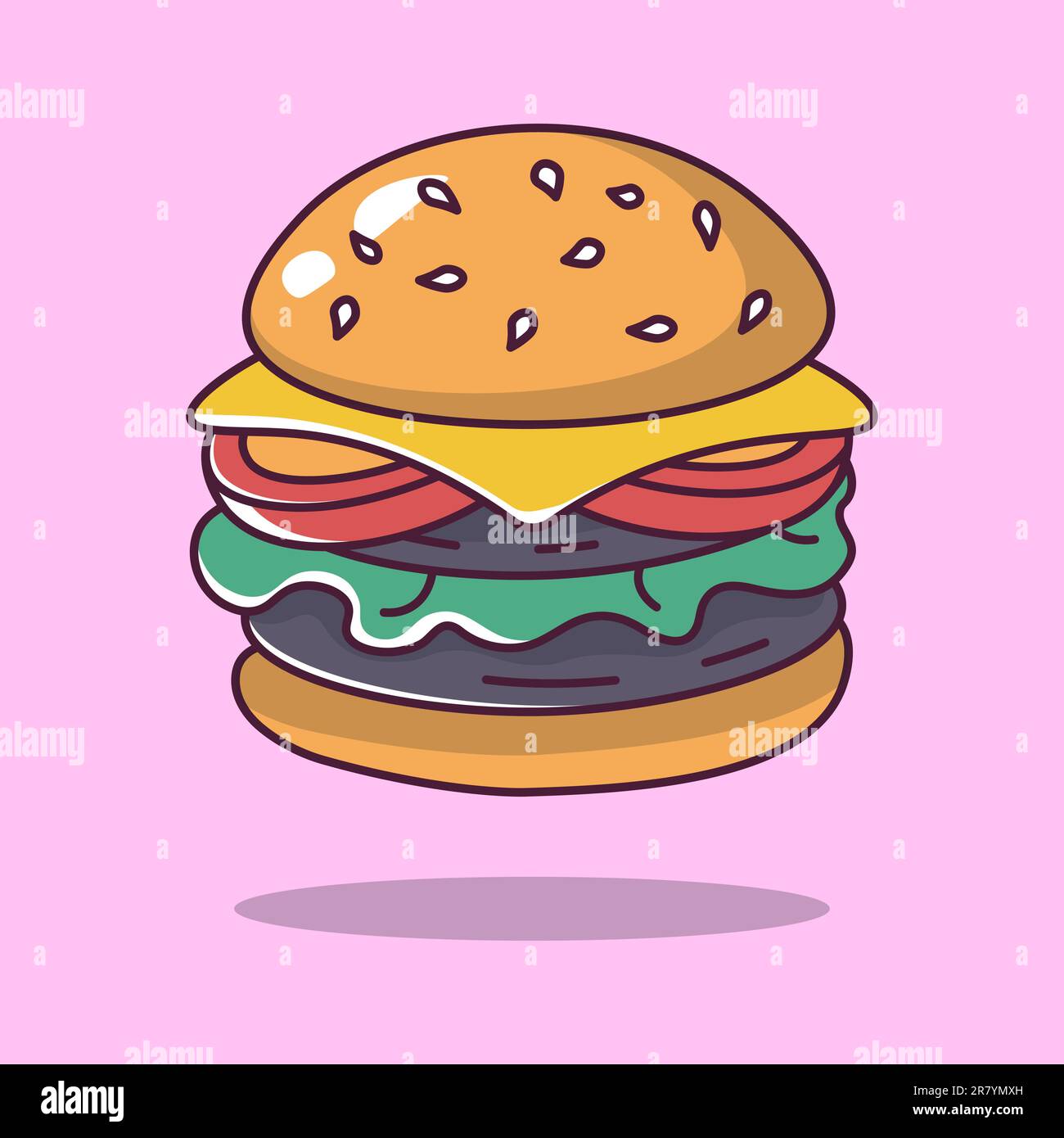 double burger with cheese and tomato cartoon style illustration vector ...
