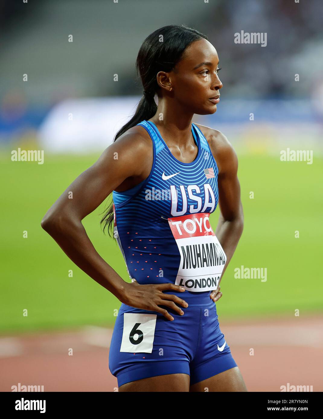 Dalilah Muhammad participating in the 400 meters hurdles at the World ...