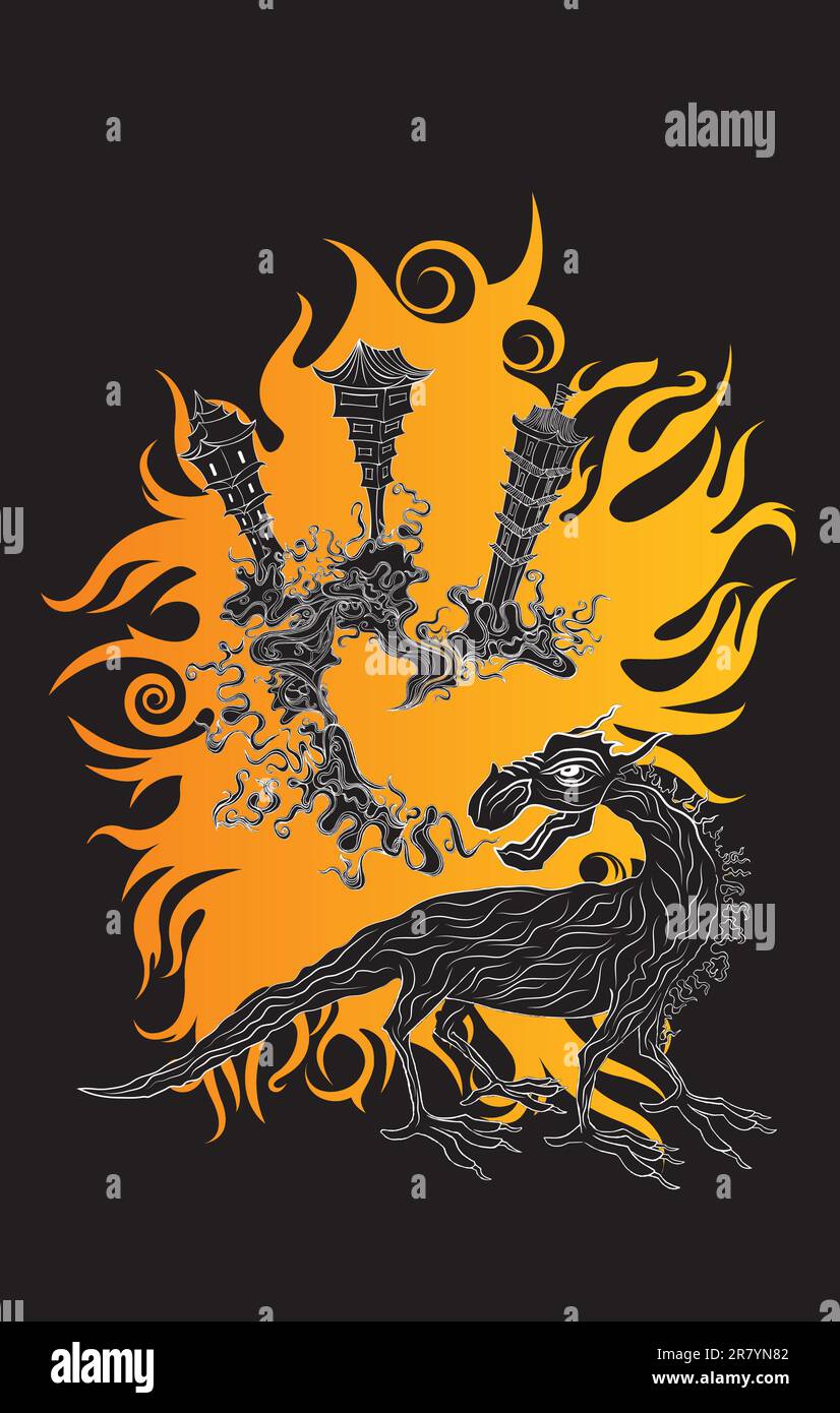 old japanese city with angry dragon Stock Vector Image & Art - Alamy