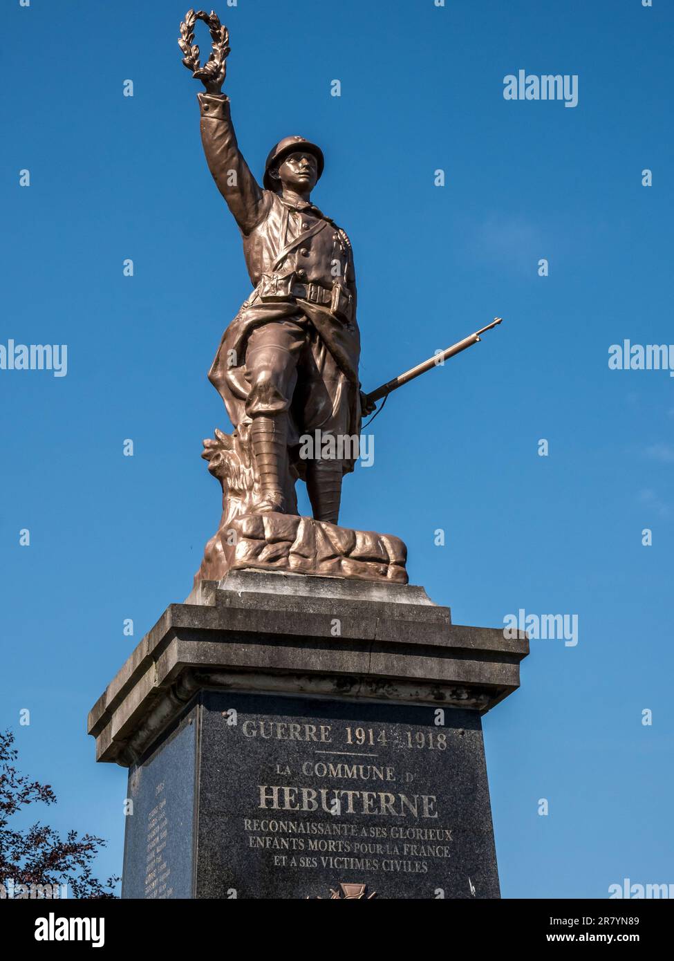 The image is of the French First World War memorial at Hebuterne a ...